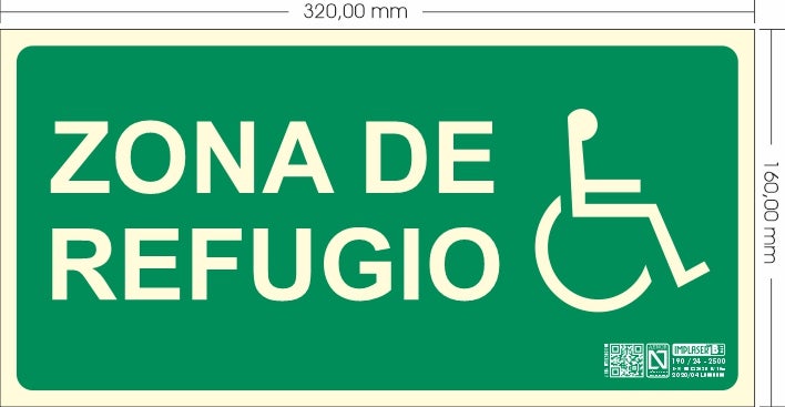 Señal zona de refugio 32 x 16 cm